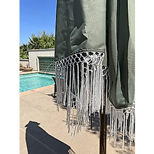 Formosa Covers 9ft 8 Ribs Replacement Umbrella CANOPY ONLY w/Tassel Luxurious Bohemian Valance for Outdoor Decor, Entertainment and Poolside (Sage Green)