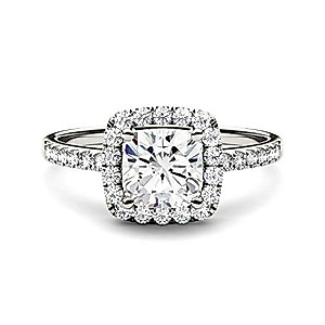 Charles & Colvard Created Moissanite 6mm Cushion Cut Engagement Ring for Women | 1.4 cttw DEW | Lab Grown | Solid 14K White Gold with Rhodium | Size 7