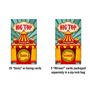Big Top Scratch Off Cards - (30 Cards) - Promotional Scratch and Win – Raffle
