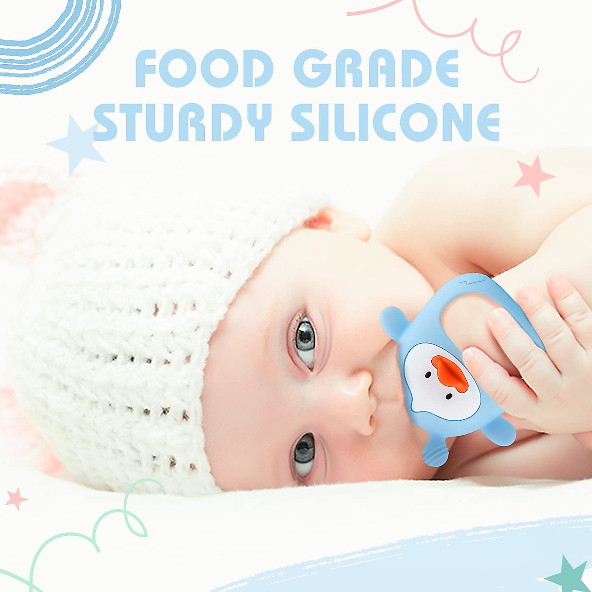 Baby Teething Toys, Duck Baby Teether Toy for Babies 3+ Months, Baby Chew Toys for Sucking Needs, Never Drop Silicone Baby Mitten Teether for Soothing Teething Pain Relief Green