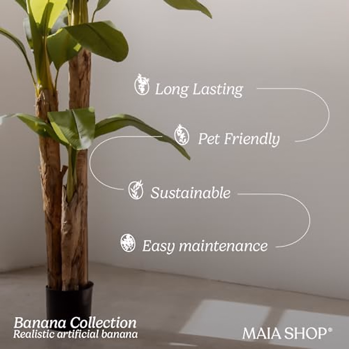 Maia Shop 4ft Artificial Banana Tree, Fake Plants for Home Decor, Natural Wood Trunk