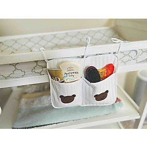 2 Pieces Nursery Hanging Organizer For Crib and Changing Table-Double Pocket Hanging Bag-Hanging toy storage-Cotton and Machine washable (Olive)