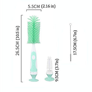 UUKING Baby Bottle Brush Small Bottle Silica Gel Scrubber Cleaner Brushes Set Sponge Washer Milk Water Cleaning Kit Cup, (Green)
