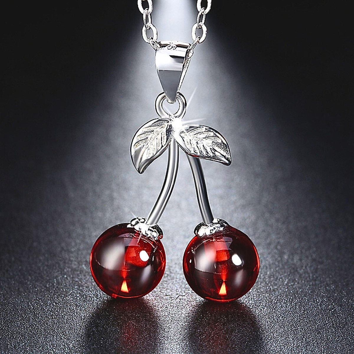 Ginger Lyne Collection Cherry Red Agate Stone Sterling Silver Pendant Necklace Water Waves chain