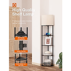 addlon 4-Tier Corner Shelf Floor Lamp, Sector Floor Lamp with Type C, USB Port and 3CCT LED Bulb, Modern Display Floor Lamp for Bedroom, Living Room, Office - Black