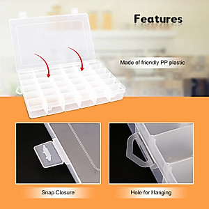 FYY (2 Pack) Plastic Organizer Box 36 Grids, Clear Plastic Organizer Box Storage with Adjustable Dividers, Craft Storage Container, Bead Box, Fishing Tackles Box, Jewelry Box, DIY Art Craft Accessory