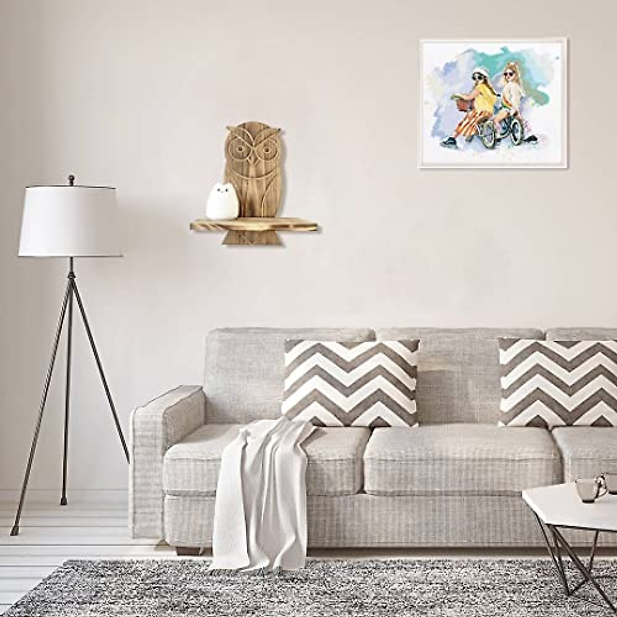 HY&GH Floating Shelves for Wall with Unique Owl Sculpture Statue Wood Hanging Shelves Plant Holder Shelf for Farmhouse Decor Living Room Decorations Wall-Mounted Display Rack