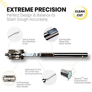 Stainless Steel Bread Lame in Gift Storage Box with Blade Protective Cover - The Most Advanced Design for Accurate Dough Scoring - 10 Premium Replaceable Blades - Built By Bakers, for Bakers