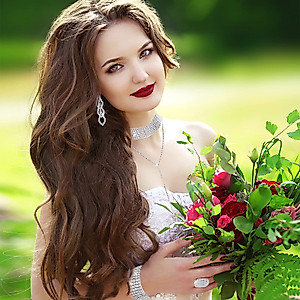 Fumete 4 Pcs Rhinestone Jewelry Set Bling Diamond Choker Necklace Bracelet Ring Earrings Set for Women Party Costume Jewelry