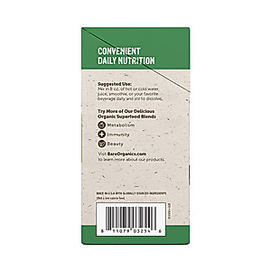 BareOrganics On-The-Go Energy Superfood Water Enhancer — Organic Energy Drink Mix, Set of 12 Packets
