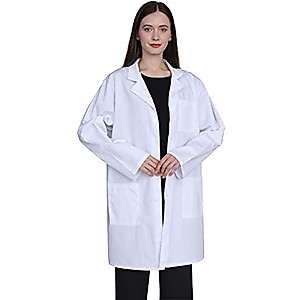 GOQUCHEP Professional Lab Coat for Women, Full Sleeve Cotton Blend Long Medical Coat，White, Unisex (White, Small)