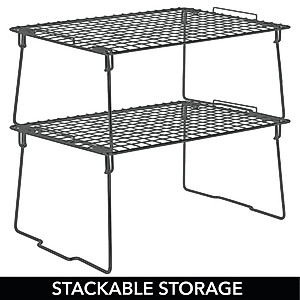 mDesign Modern Stackable Metal Closet, Cabinet, Countertop Organizer Storage Shelves for Bedrooms, Bathrooms, Entryways, Hallways - Durable Steel, Non-Skid Feet - 4 Pack - Graphite Gray