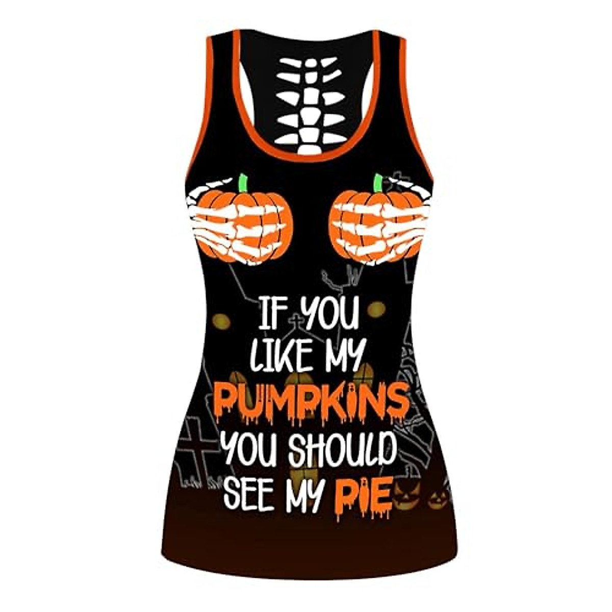 Women's Halloween Sleeveless Tank Top Set If You Like My Pumpkin Printing Drawstring Shorts Stretch Bottoms Suits (Orange-1, M)