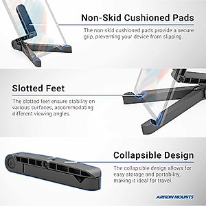 ARKON Mounts Portable Tablet Stand | Adjustable Viewing Angle | For Phones and Tablets | Fits Apple iPad, iPhone, Samsung Galaxy, Note, Switch, and more