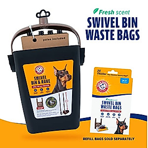 Arm & Hammer Swivel Bin & Rake Pooper Scooper Waste Management System (2 Bonus Heavy Duty Handle Tie Waste Bags Included for Premium Odor Control)