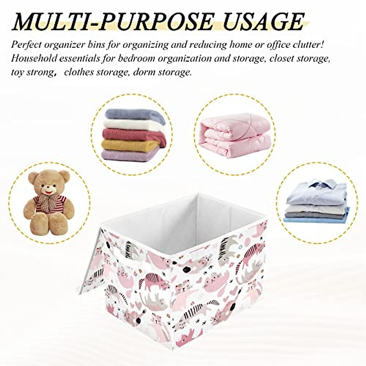 Kigai Pink Cats Storage Basket with Lid Collapsible Storage Bin Fabric Box Closet Organizer for Home Bedroom Office 1 Pack