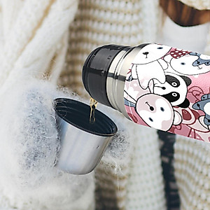 Stainless Steel Leather Vacuum Insulated Mug Bear Thermos Water Bottle for Hot and Cold Drinks Kids Adults 16 Oz