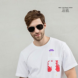 J+S Premium Military Style Classic Aviator Sunglasses, Polarized, 100% UV protection for Men Women (Large Frame - Silver Frame/Black Lens)…