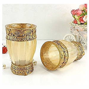 LUANT Vintage Golden Bathroom Accessories, 5Piece Bathroom Accessories Set, Bathroom Set Features, Soap Dispenser, Toothbrush Holder, Tumbler & Soap Dish - Golden Glossy - Bath Gift Set