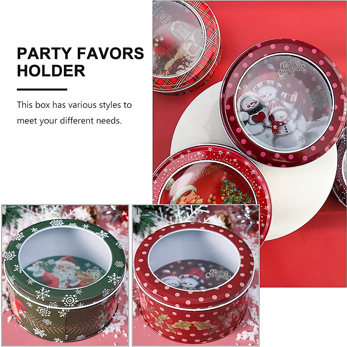 Cabilock 4pcs Christmas Empty Tin Round Metal Tins with Lids Metal Containers for Goodies Chocolate Nuts and Home Storage Cerebrate a Holiday