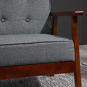 HOMCOM Modern Upholstered 2-Seat Loveseat Sofa with Linen-Touch Fabric and Rubberwood Legs, Grey