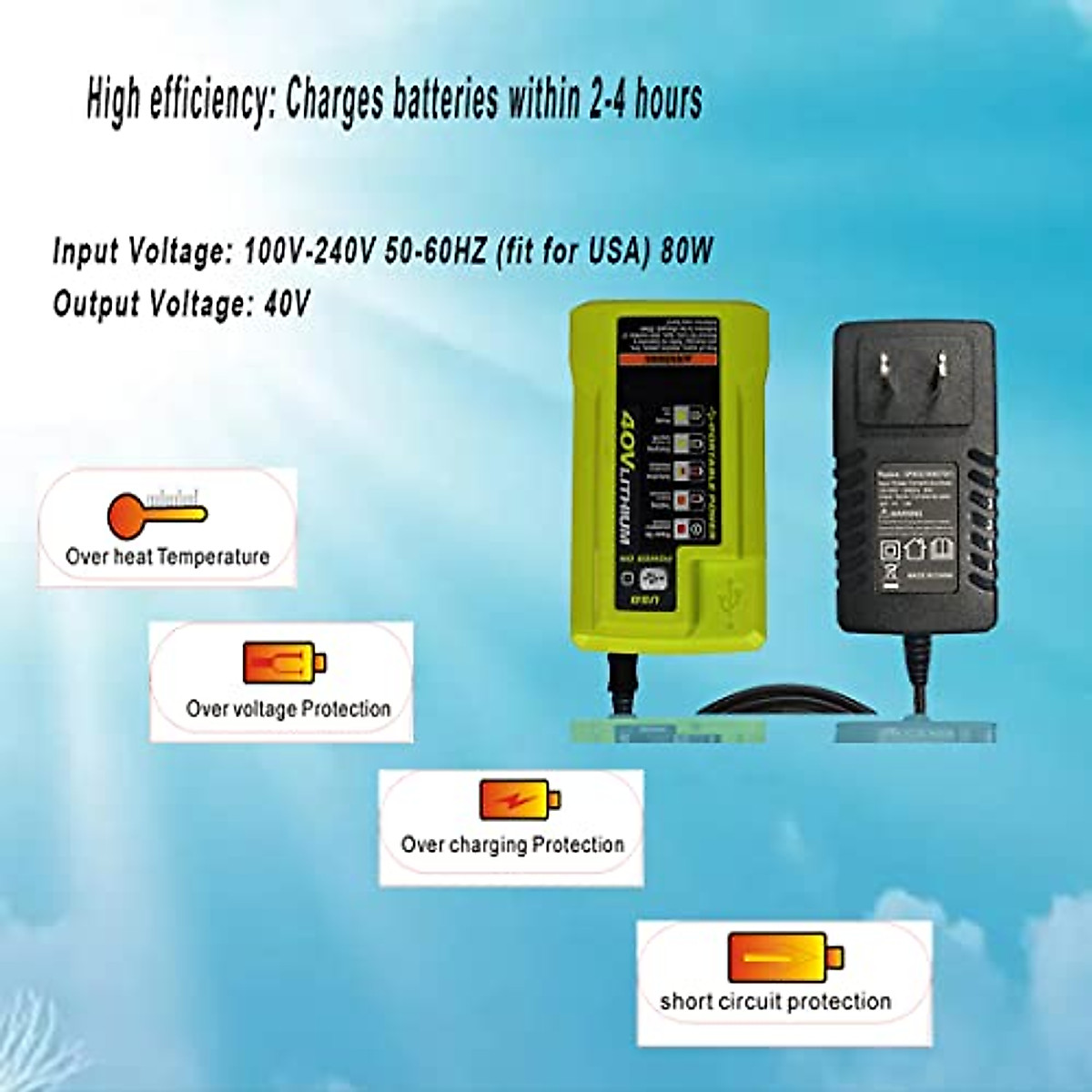 ANOPIW OP403 40V Lithium Battery Charger Replace Ryobi OP403 OP404 W/USB Plug in to Charge OP4015 OP40201 OP4026 OP4026A OP4030 OP40301 OP4040 OP4060 OP4060A OP40601 OP4050 OP4050A …