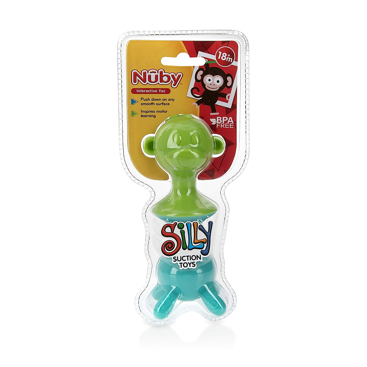 Nuby Silly Monkey Interactive Suction Toys with Built-in Rattle, 2 Piece, Green/Aqua