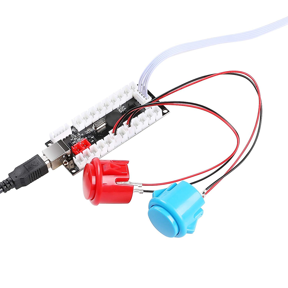 Easyget 2-Player DIY Arcade Kit USB to Joystick Arcade DIY Parts Kit For PC, Windows, MAME, Raspberry Pi - 2x Zero Delay USB Encoder + 2x Arcade Joystick + 20x Arcade Buttons Color: Red + Blue