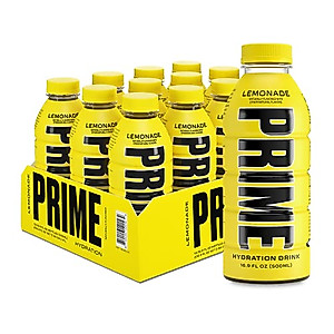 PRIME Hydration LEMONADE | Sports Drinks | Electrolyte Enhanced for Ultimate Hydration | 250mg BCAAs | B Vitamins | Antioxidants | 2g Of Sugar | 16.9 Fluid Ounce | 12 Pack