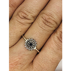 Black Onyx Delicate Ethnic Round Ring 925 Sterling Silver Gipsy vintage Boho Chic Jewelry (8)