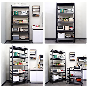 Livavege 63''H Storage Shelving Units, Adjustable 5-Tier Pantry Shelves with Wheels Load 1750LBS, Garage Shelving Heavy Duty Metal Storage Shelves Utility Rack for Kitchen Warehouse Basement Laundry