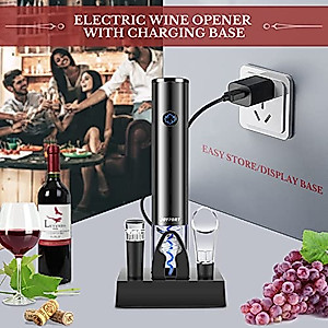 Joyfort Electric Wine Opener Set, Wine Bottle Opener with Charging Base, Automatic Corkscrew with Aerator, Pourer and Foil Cutter,for Wine Lover Gift