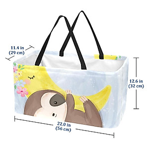 Reusable Shopping Basket Watercolor Sloth Portable Folding Picnic Grocery Bags Laundry Basket Shopping Tote Bag