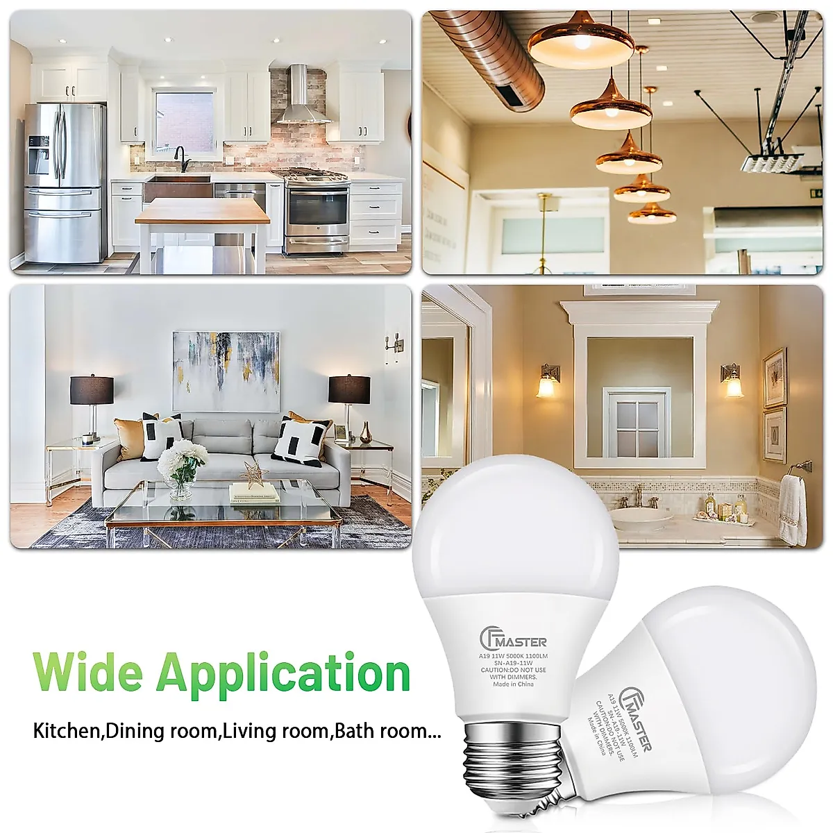 JIANGSILING A19 LED Light Bulb, 75W Equivalent LED Bulb, 11W 5000K Daylight, 1100 Lumens, Non-Dimmable Light Bulbs, CRI 85+, No Flicker E26 Base Bulbs for Home Office, 6-Pack