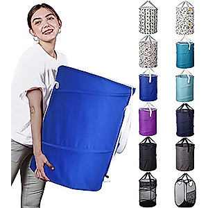 BAGAIL 85L Pop Up Laundry Hamper Bucket Cylindric, Foldable Clothes Bag, Folding Washing Bin,Large Capacity Collapsible Drawstring Closure Polyester Laundry Storage Basket with Handles(Blue)