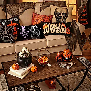 Snycler You Like Scary Movies Too Pink Ghost Scary Face Throw Pillow Cover Set of 2 Black Pillowcase Horror Halloween Valentine's Day Gifts Decoration for Sofa Bedroom Birthday Party Supplies 12x20