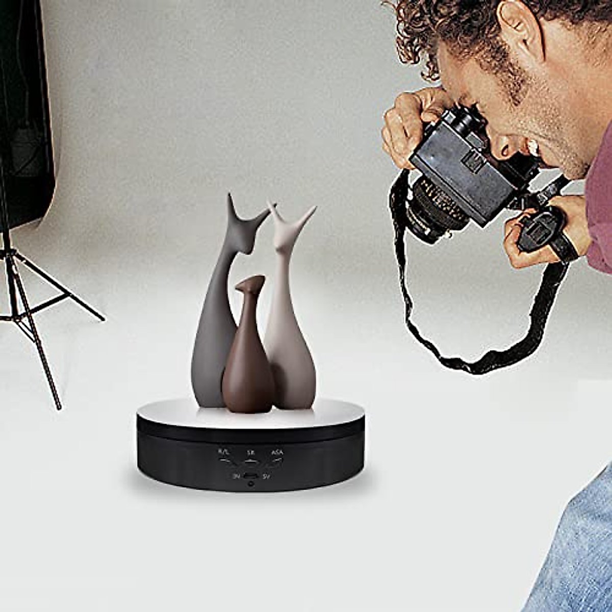 2 in 1 Motorized Rotating Display Stand with Mirror Sticker,Motorized Lazy Susan Turntable Spinning Display 5.74" with 8.7 Inch Replacement Cover for Photography Show Platform (Black,Without Remote)