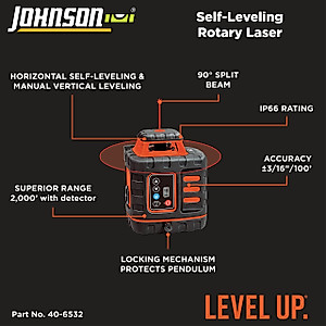 Johnson Level & Tool 99-027K Self-Leveling Rotary Laser System, 8.75", Red, 1 Kit
