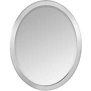 Head West Brushed Nickel Stainless Steel Oval Metal Framed Mirror for Bathroom Sink, Living Room, Vanity - 23" x 29"