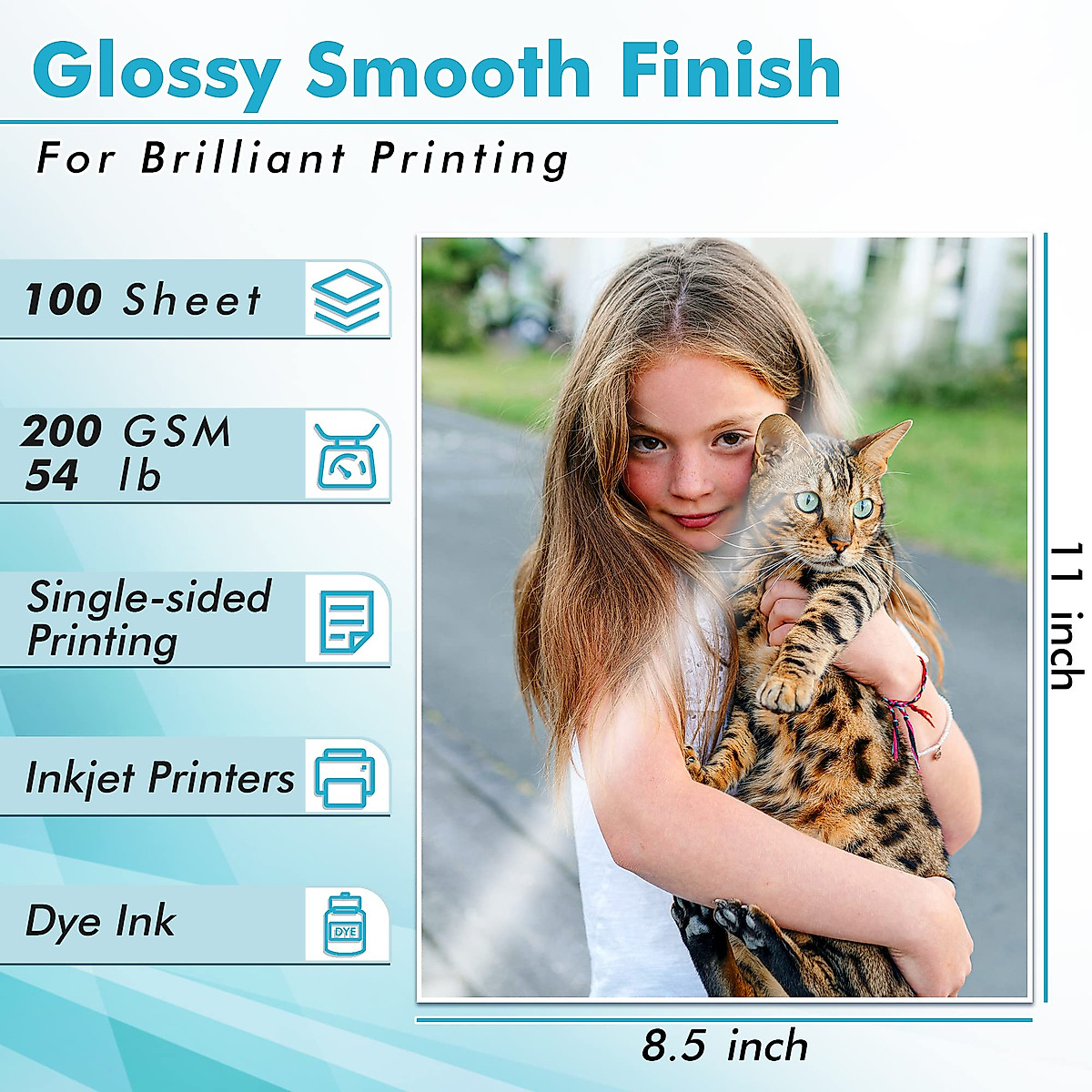 Koala Glossy Inkjet Photo Paper Thick 8.5X11 Inches 100 Sheets 54lb Picture Paper for Inkjet Printer Use DYE INK for Family Photos Letter Size 200gsm