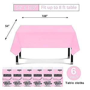 Pink 6 Pack Premium Disposable Plastic Tablecloth 54 x 108 In - Plastic Table Cloths for Parties Disposable Tablecloth for Rectangle Tables Up To 8 Ft - Rectangle Tablecloth - Pink Tablecloth