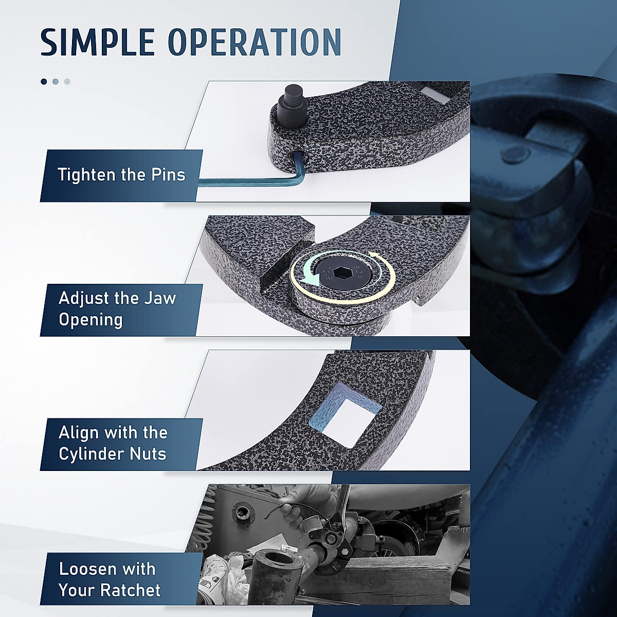 OMT Gland Nut Spanner Wrench Kit for 1" to 6" Gland Nuts, 1266 & 7463 Hydraulic Cylinder Wrench Set, 4pc Large & Small Wrench Set with 1/2" & 3/4" Drive for Hydraulic Cylinders Repairs