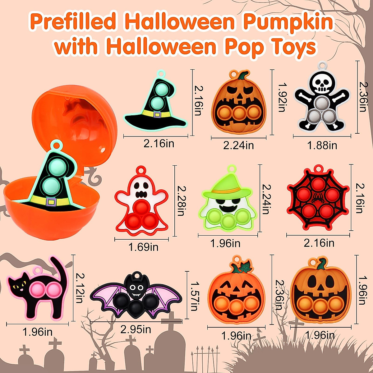 Halloween Party Favors for Kids,Prefilled Halloween Pumpkin with Halloween Pop Fidget its Toys, Treats for Kids, goodie bag fillers, Classroom Prizes