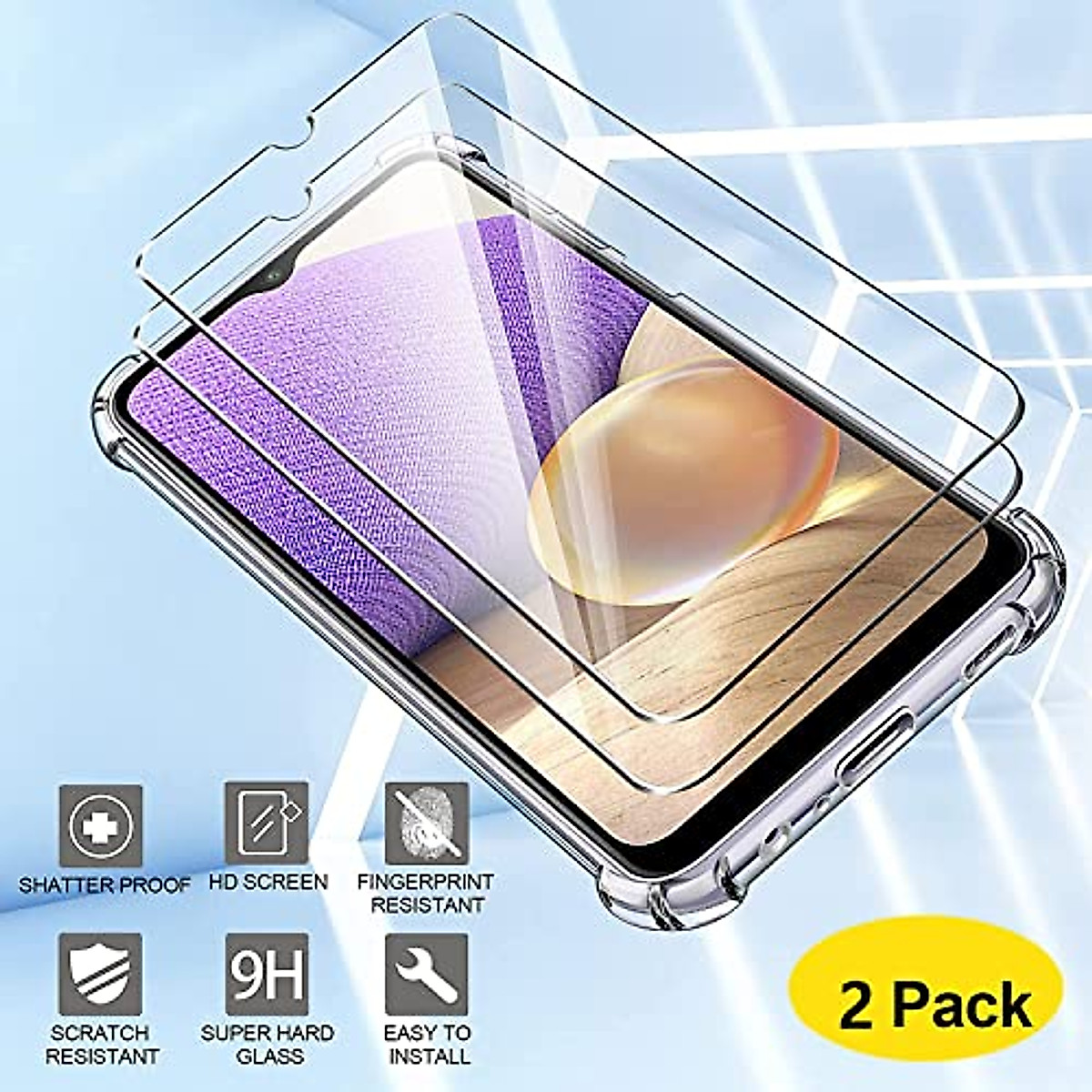 KIOMY Case for Samsung Galaxy A13 5G Ultra Clear Case with 2pcs HD Tempered Glass Screen Protectors Hybrid Anti Yellow Hard Acrylic with TPU Shockproof Bumper Protection Slim Fit Cellphone Back Cover