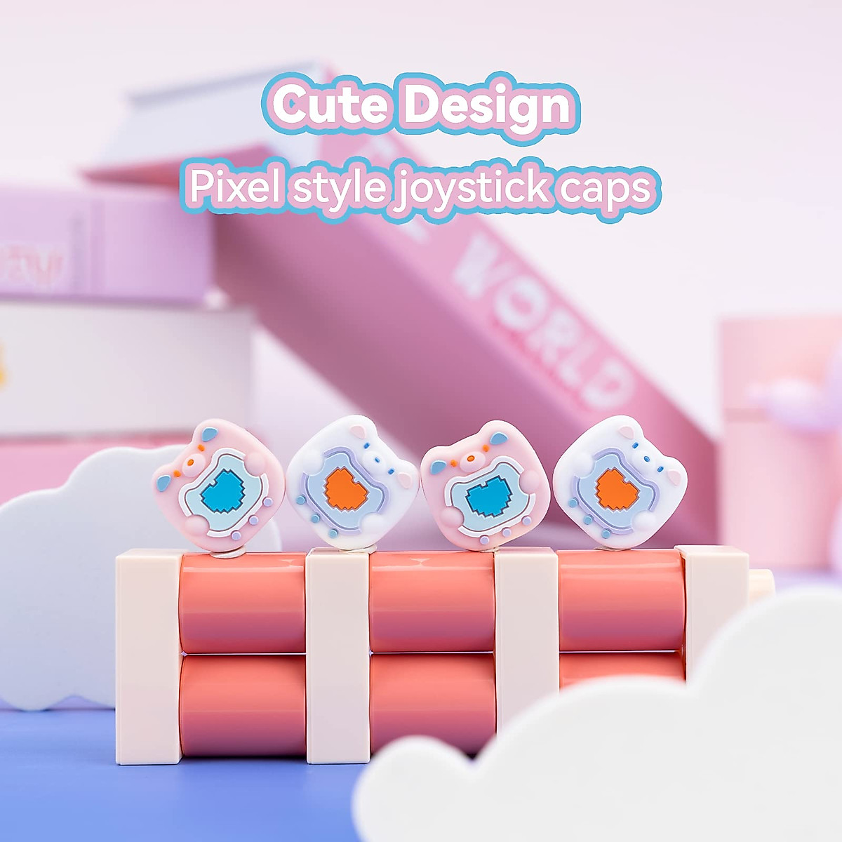 GeekShare Cute Silicone Joycon Thumb Grip Caps, Joystick Cover Compatible with Nintendo Switch/OLED/Switch Lite,4PCS (Pixel Style)