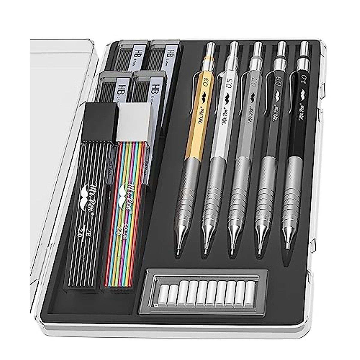 Mr. Pen- Metal Mechanical Pencil Set with Leads and Eraser Refills, 5 Sizes - 0.3, 0.5, 0.7, 0.9 and 2 Millimeters, Sketching/ Drafting Pencil