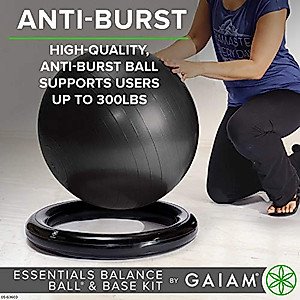 Gaiam Essentials Balance Ball & Base Kit, 65cm Yoga Ball Chair, Exercise Ball with Inflatable Ring Base for Home or Office Desk, Includes Air Pump, Black