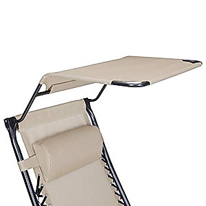 Vosson Folding&Adjustable Zero Gravity Lounge Chair 2 Pack Zero Gravity Chair for Patio Beach Outdoor Camping Pool Yard with Pillow&Canopy Shade&Cup Holder Tray(Tan)
