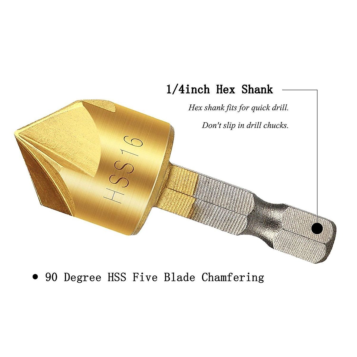 Countersink Drill Bit Set, Aplus HSS Countersink Drill Bit Set Hex Shank HSS Counterbore Reamer Countersink Chamfer Countersink Bit Set 6Pcs 5 Flute 90 ° Meter for Wood 1/4'' 6mm-19 mm