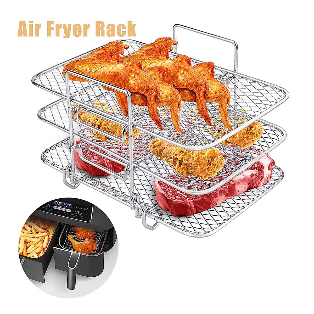 3PCS 19x12cm Stackable Baking Rack, Fryer Baking Rack Stainless Steel Grill Rack Stackable Cooling Rack Tray for 8QT Pot